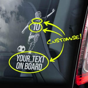 Personalised Boy Footballer Sticker - CUSTOM NAME & NUMBER - Car Window ...