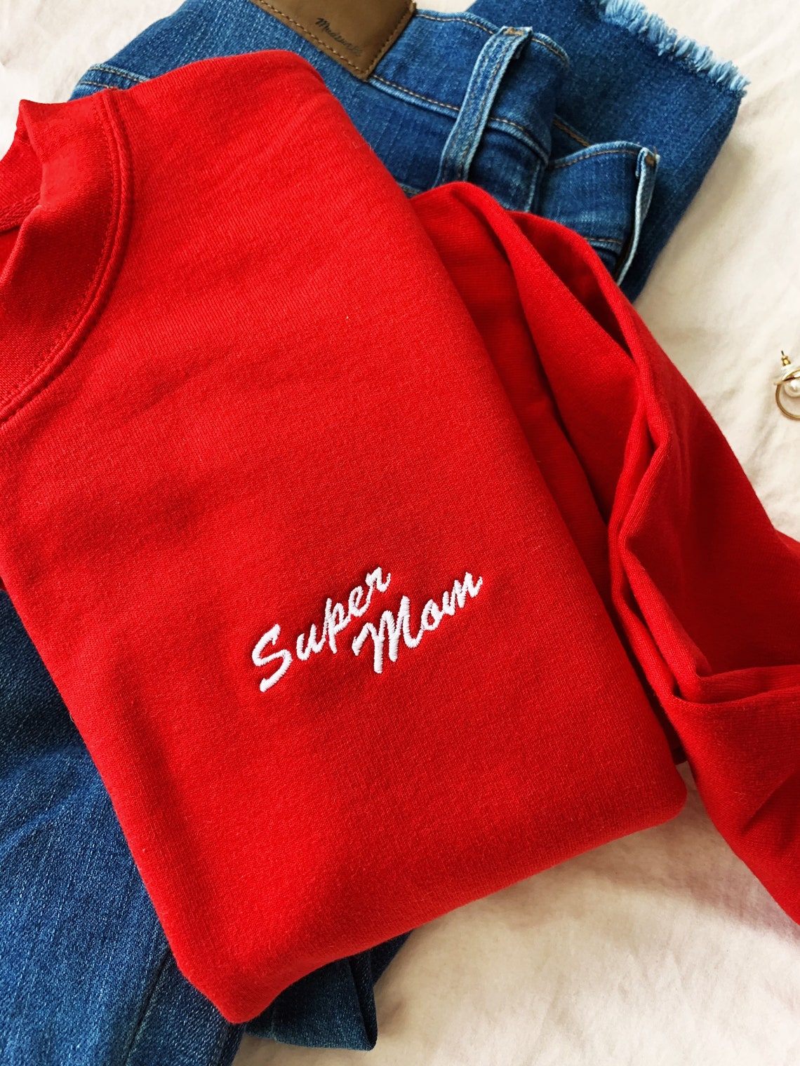 Super Mom Embroidered Crewneck Sweatshirt, Mother’s Day Sweatshirt ...