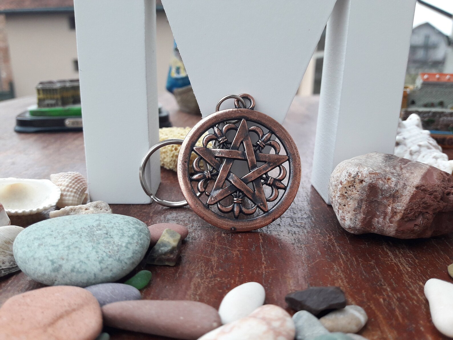 Pentagram Pentalpha or Pentangle With Lily,giglio Necklace and Keychain ...