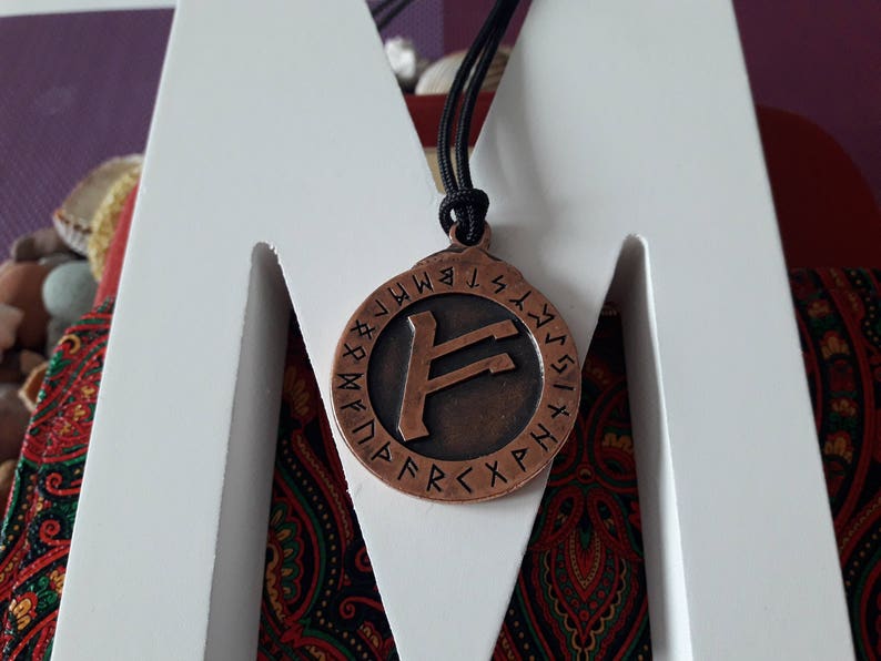 Fehu Viking Rune letter necklaceFehu rune letter | Etsy