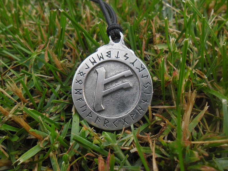 Fehu Viking Rune letter necklaceFehu rune letter | Etsy