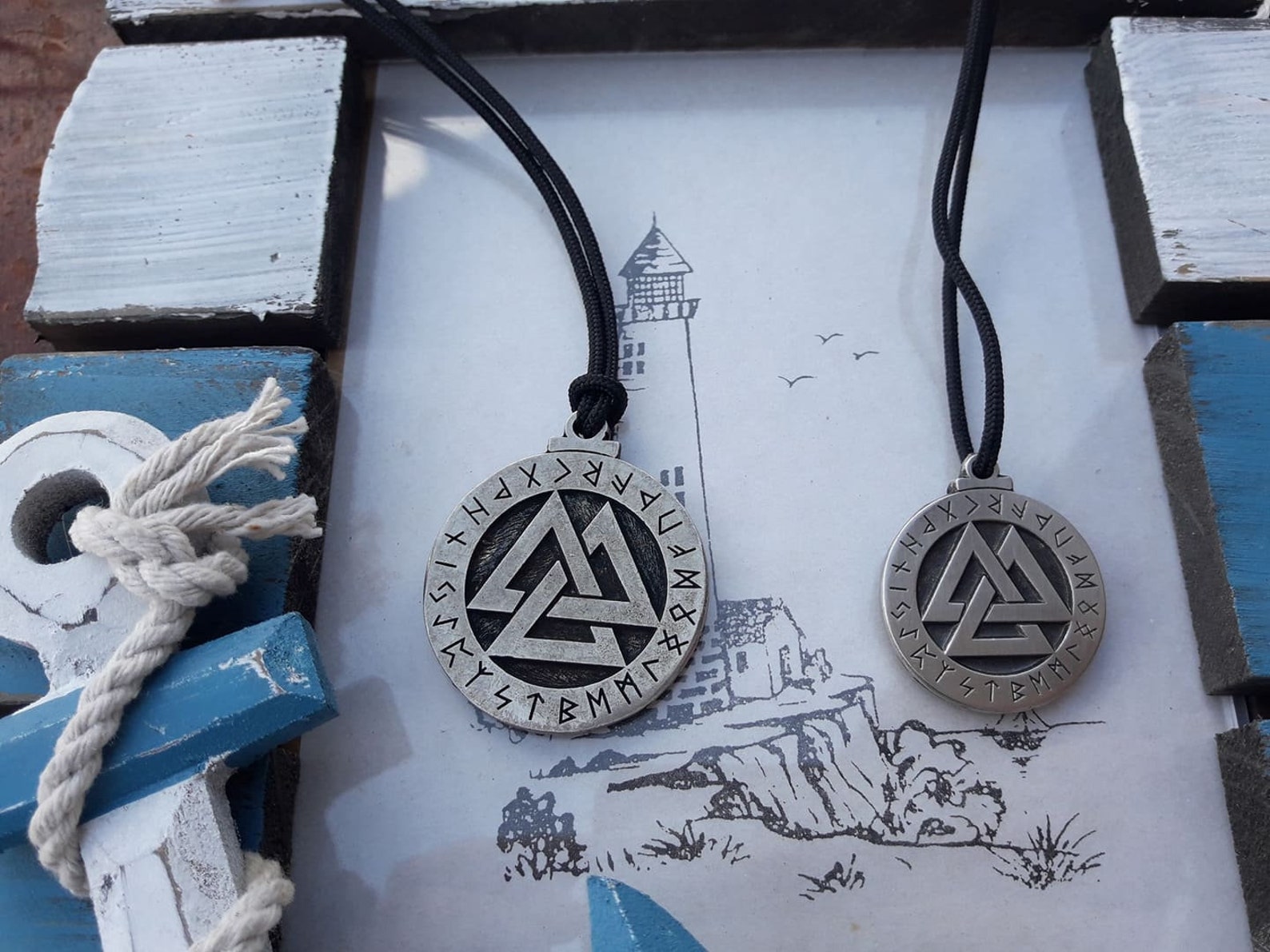 Valknut Pendant Viking Symbol Necklace,valknut Amulet With Runic ...
