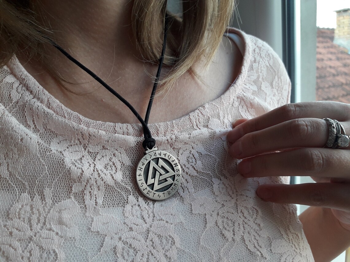Valknut Pendant Viking Symbol Necklace,valknut Amulet With Runic ...