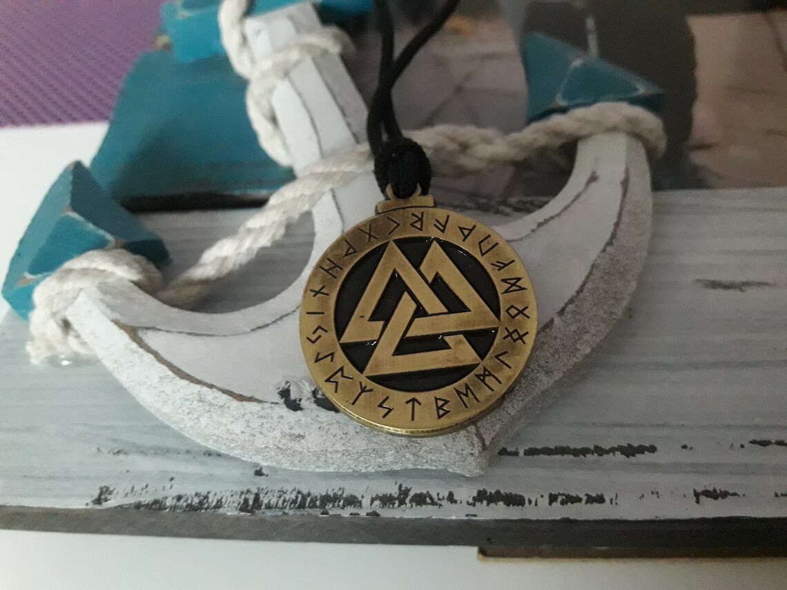 Valknut Pendant Viking Symbol Necklace,valknut Amulet With Runic ...