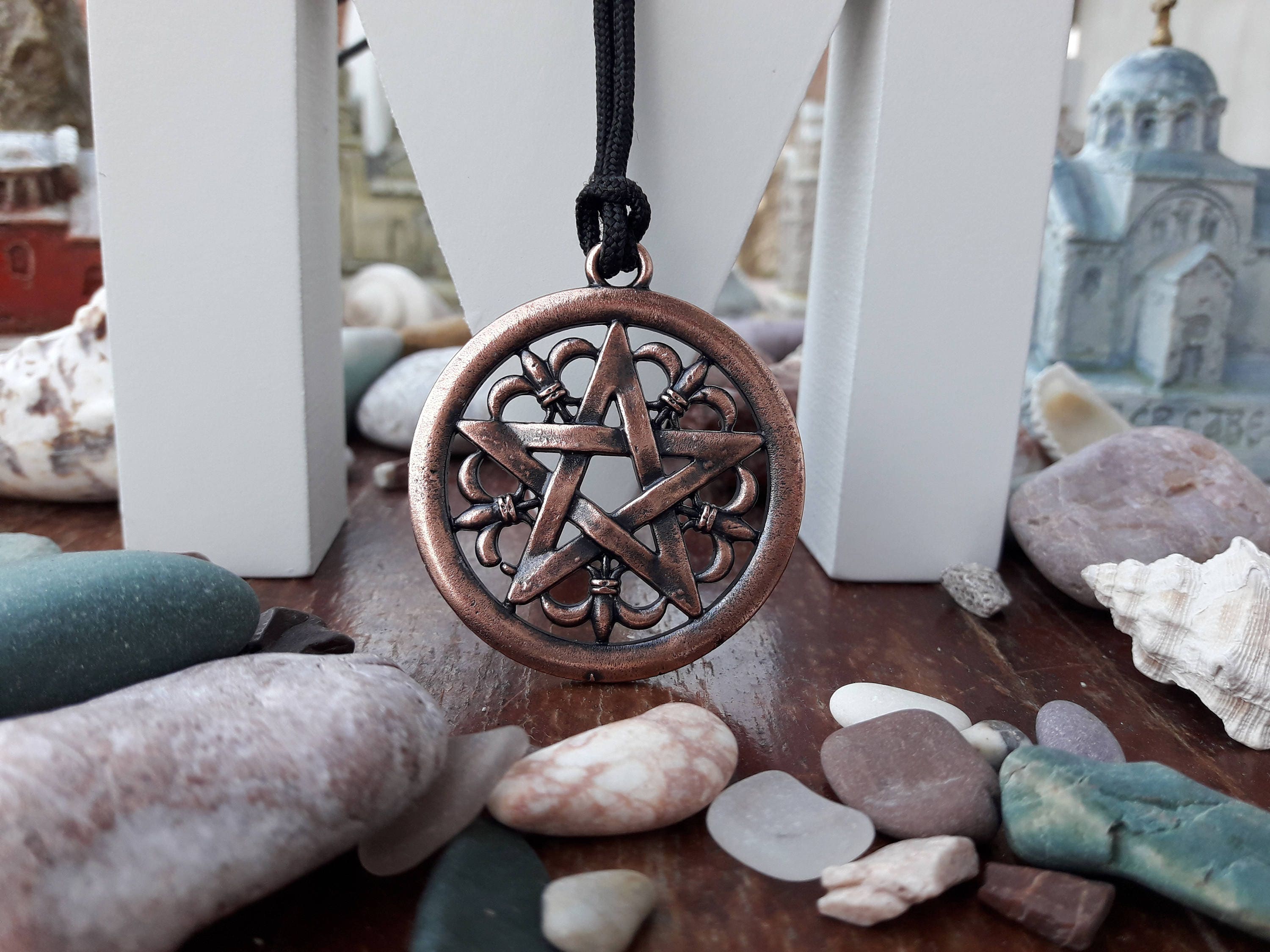 Pentagram Pentalpha or Pentangle With Lilygiglio Necklace and - Etsy