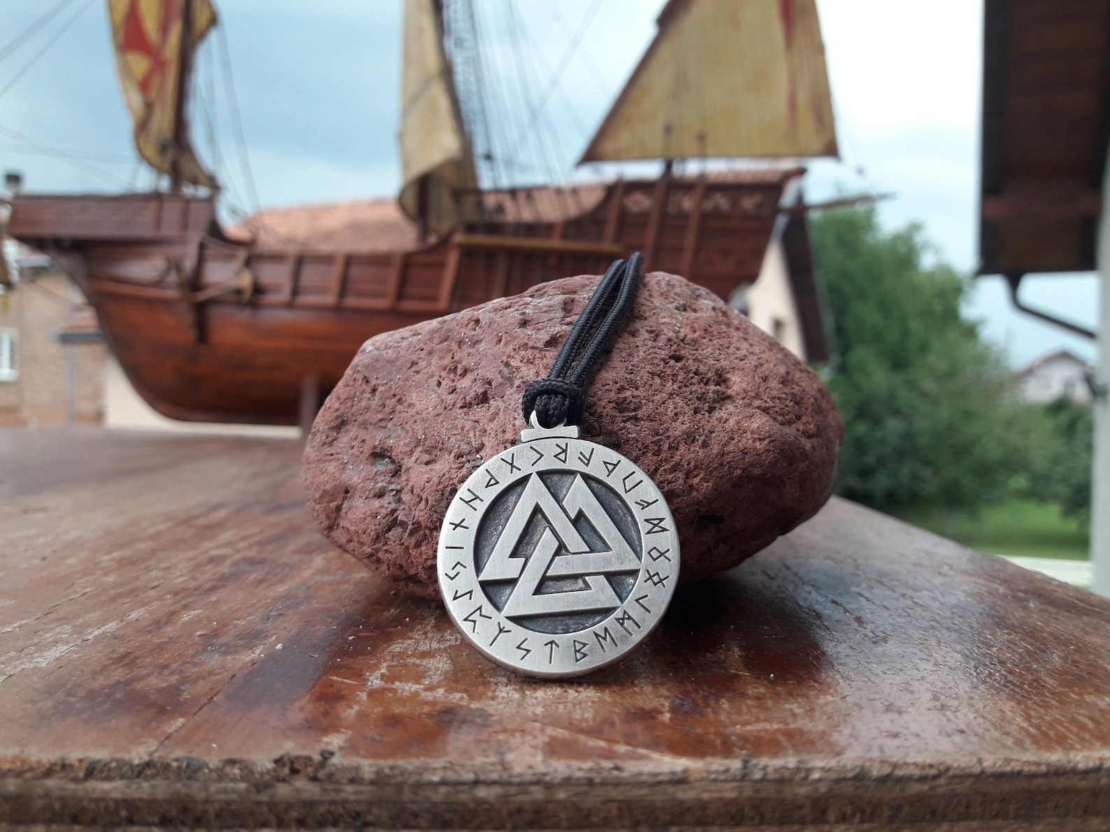 Valknut Pendant Viking Symbol Necklace,valknut Amulet With Runic ...