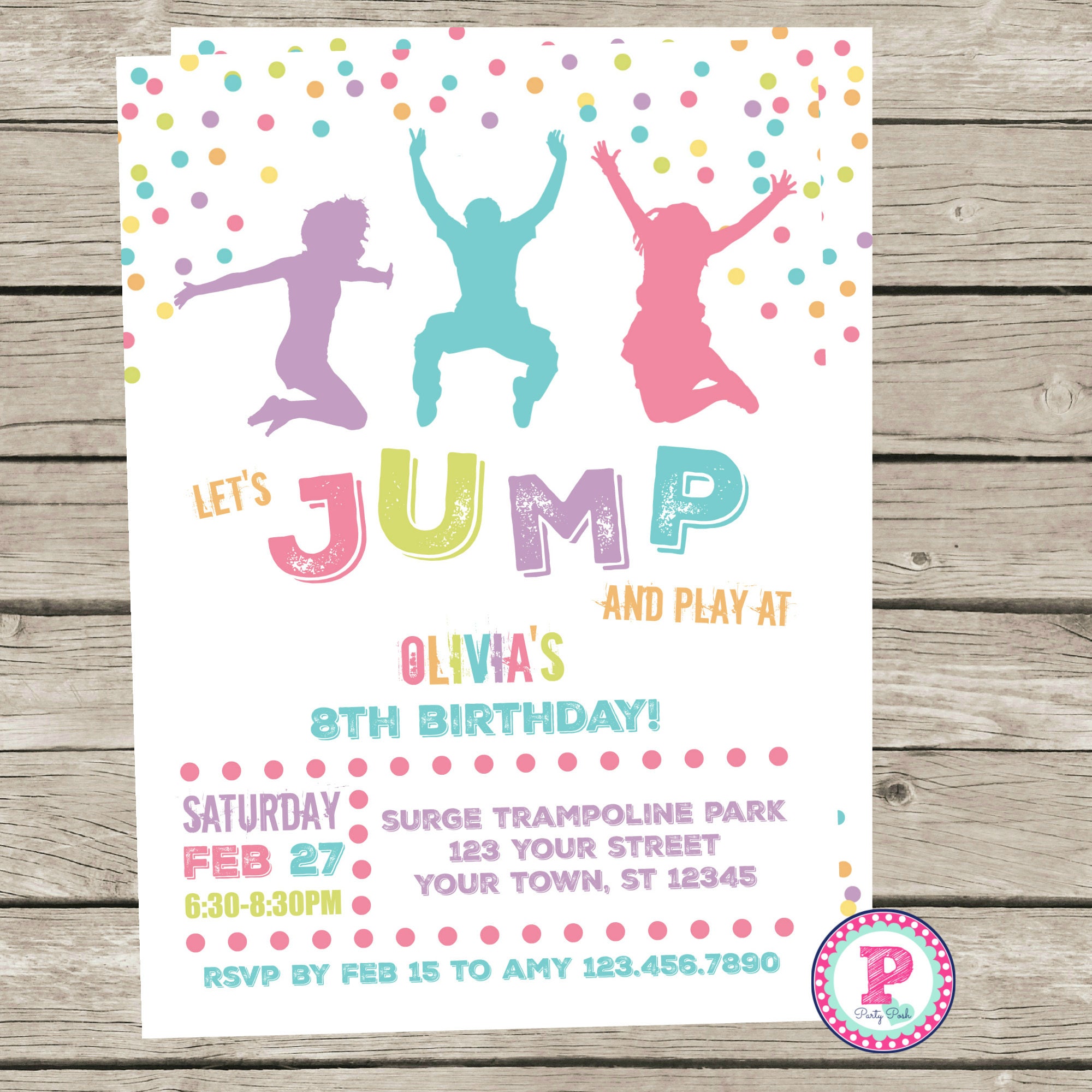 Printable Sky Zone Trampoline Parks Birthday Invitation DIY Bobotemp 