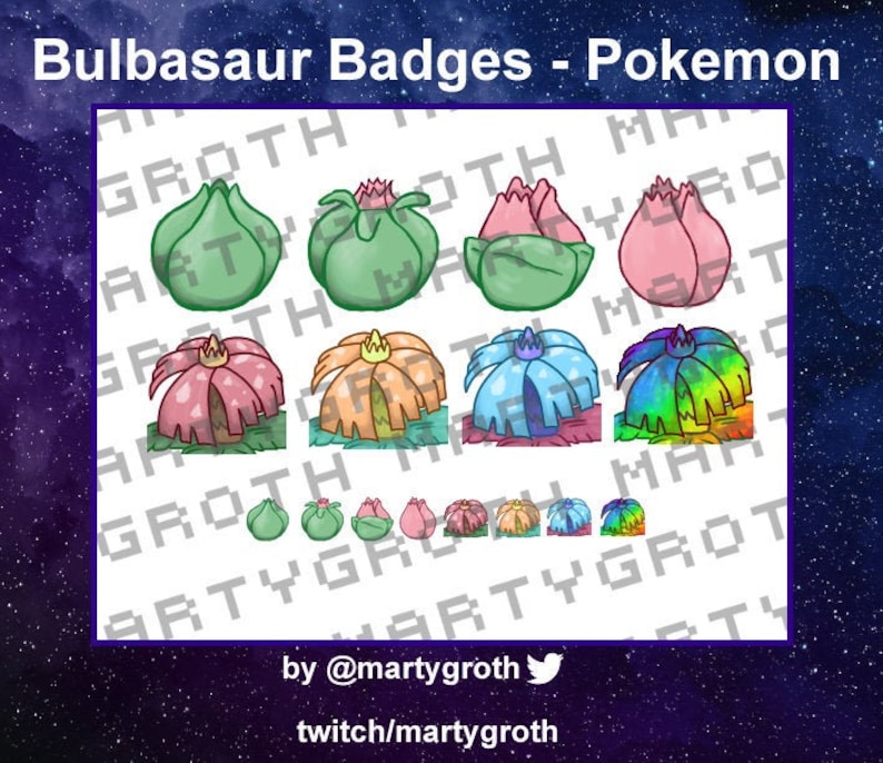 Bulbasaur Sub Badges - Twitch/youtube - Digital Download - Etsy