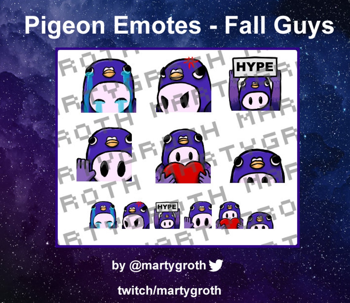 Sad, Mad, Hype, Wave, Heart, Lurk - Pigeon Emotes - Fall Guys - Twitch ...