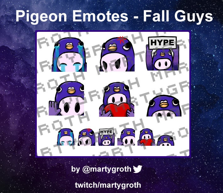 Sad, Mad, Hype, Wave, Heart, Lurk - Pigeon Emotes - Fall Guys - Twitch ...