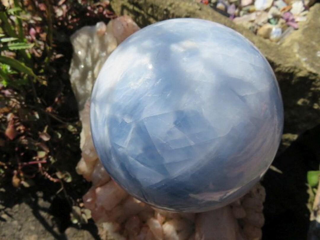 Large Blue Calcite Crystal Sphere - - Etsy