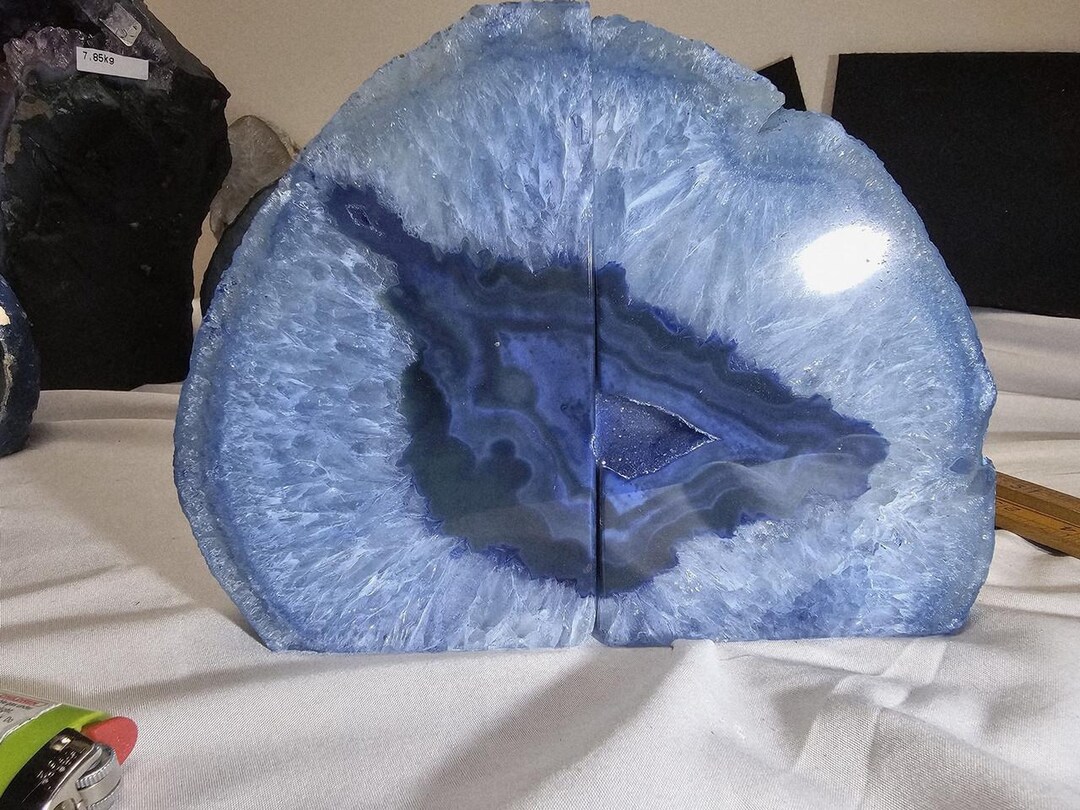 Artist Grade Blue Blot Agate Crystal Center Geode: Book End Style Cut ...
