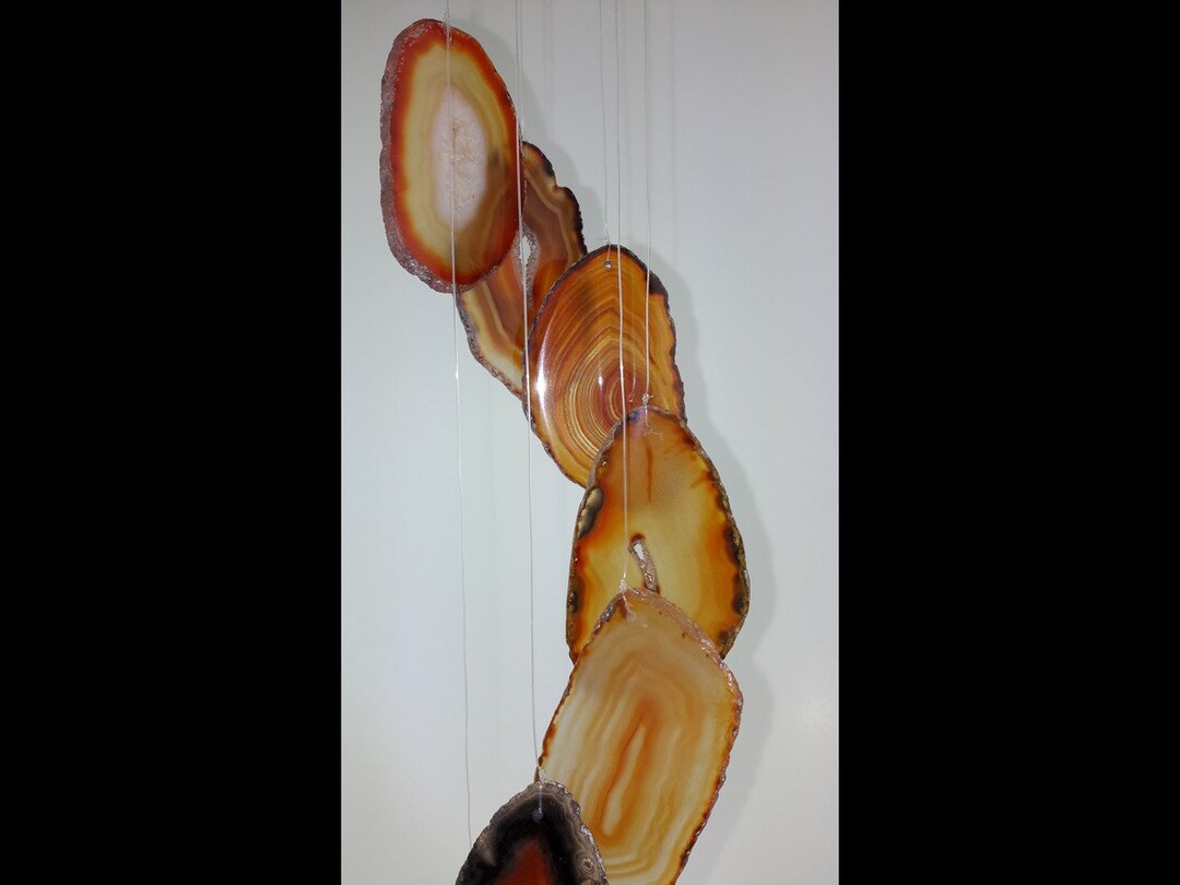 Agate Windchimes - Sun Catchers - Mobile - Small - Dark Amber Colored Agate Slabs With Bamboo ...