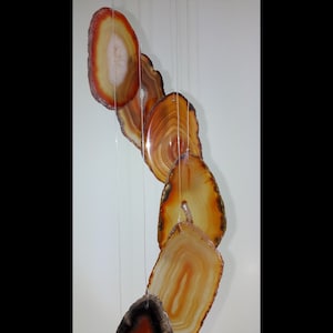 Agate Windchimes - Sun Catchers - Mobile - Small - Dark Amber Colored Agate Slabs With Bamboo ...