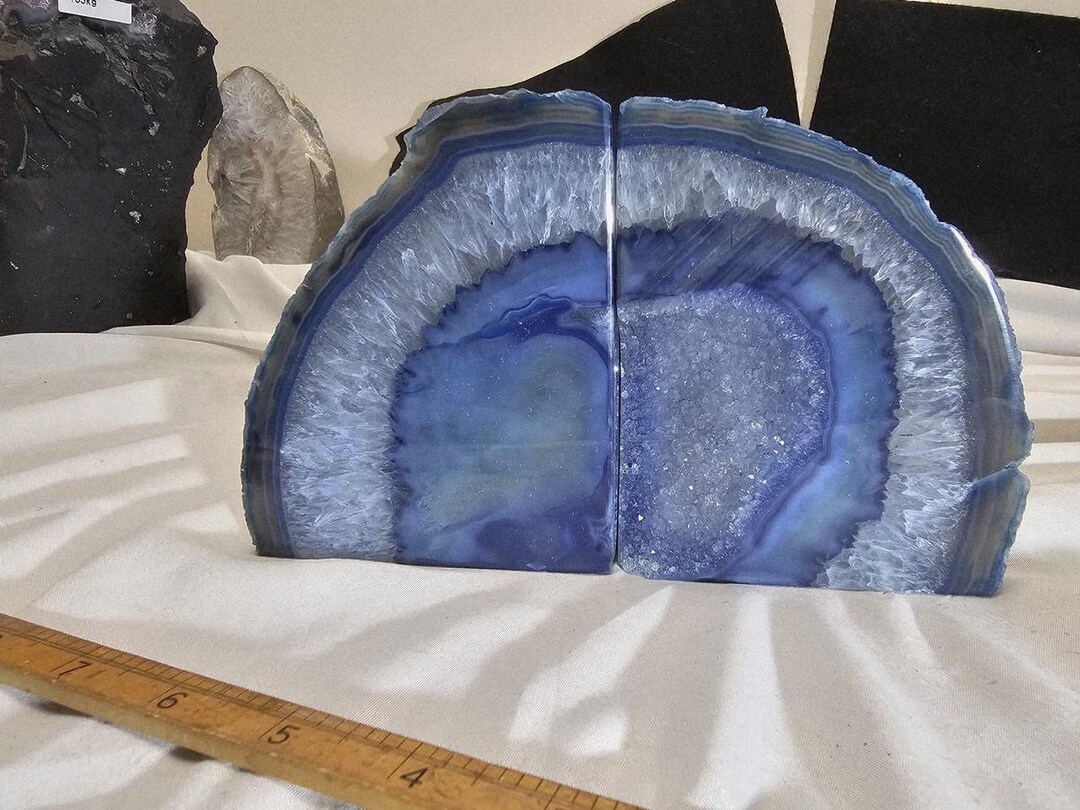 Artist Grade Blue Milky Agate Crystal Center Geode: Book End Style Cut ...