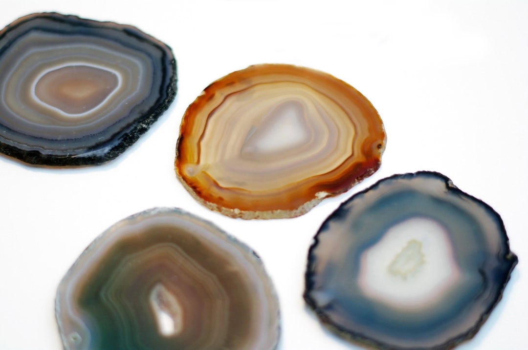 Set of 4 Natural Agate Slab Drink Coaster Sized Slices for Use as Drink ...