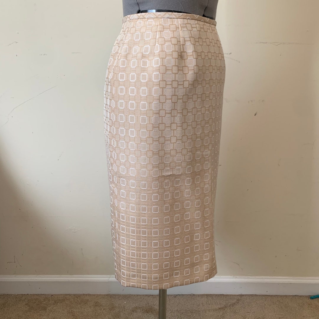 Vintage Mod Print Champagne Pencil Skirt Size 6P - Etsy