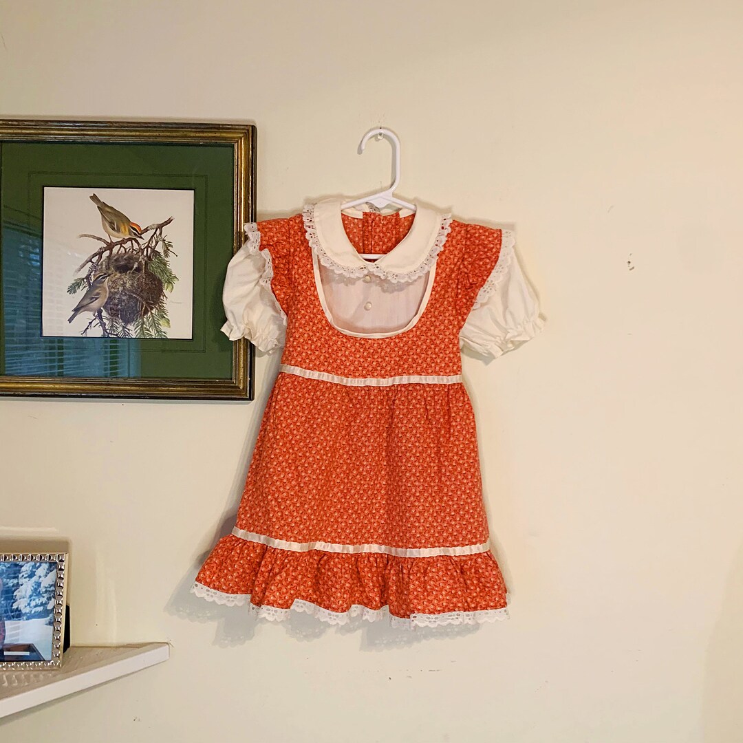 Vintage 80s Peach Prairie Style Ruffle Sleeve Pinafore Dress Sz 3 - Etsy