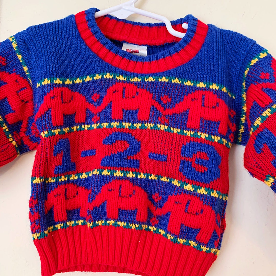 80s Baby Boys Color Block Elephant Sweater Size 12 Months - Etsy