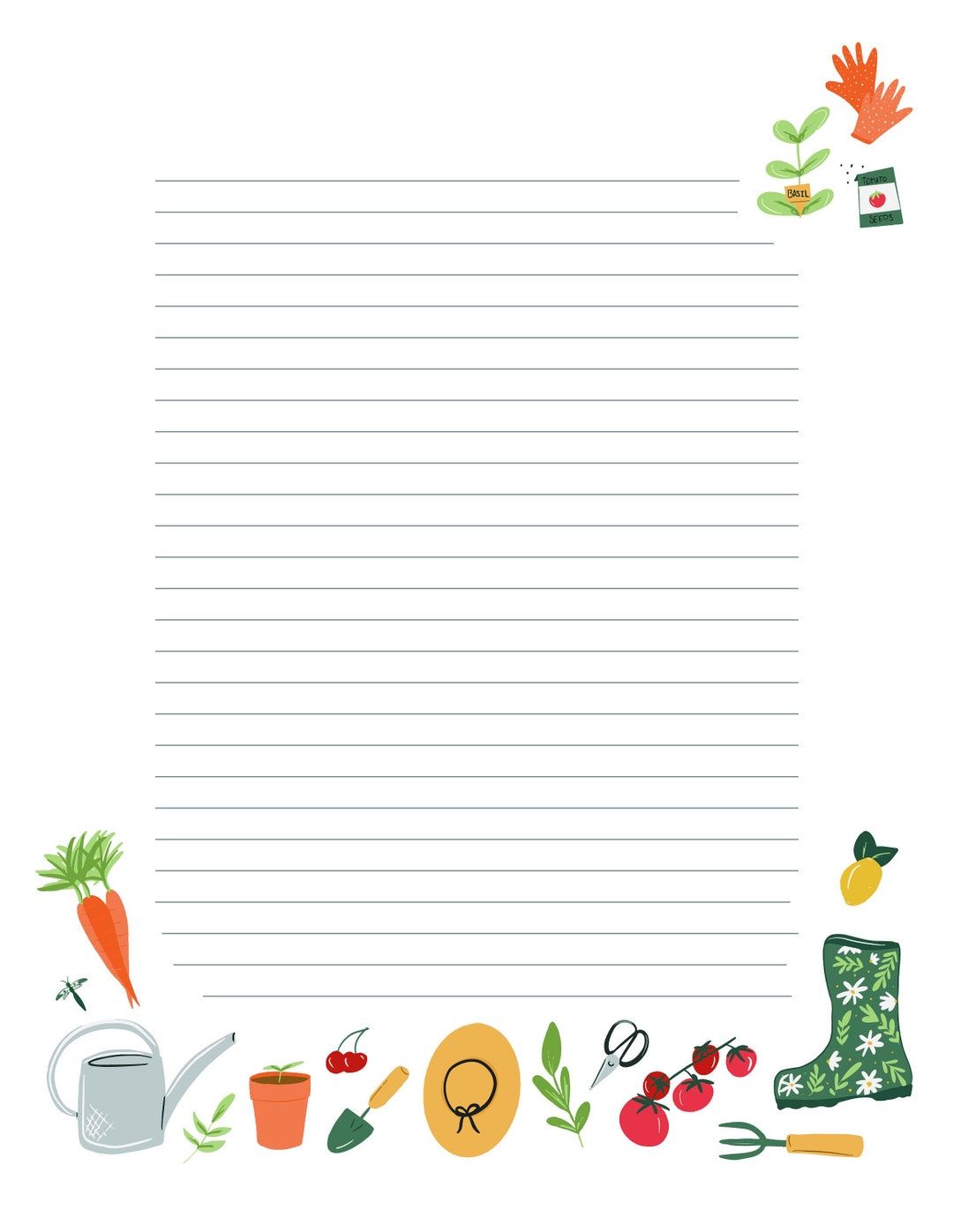 Garden Letter Writing Paper (lined/ Unlined) - Digital Download - Etsy