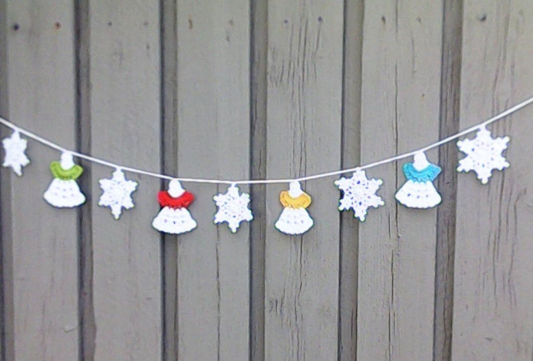 Angel Garland, Crochet White Christmas Garland With 4 Angels and 5 ...