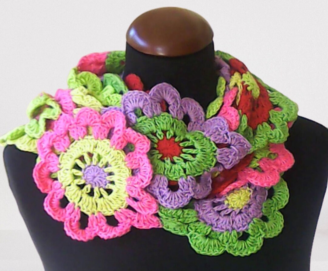 Very Long Scarf in Hippie Style, Crocheted Granny Square, Colorful ...