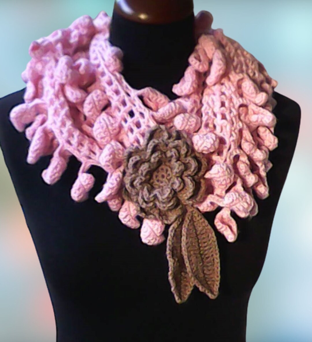 Pink Lasso Scarlet With Large Grey Crochet Flower - Etsy
