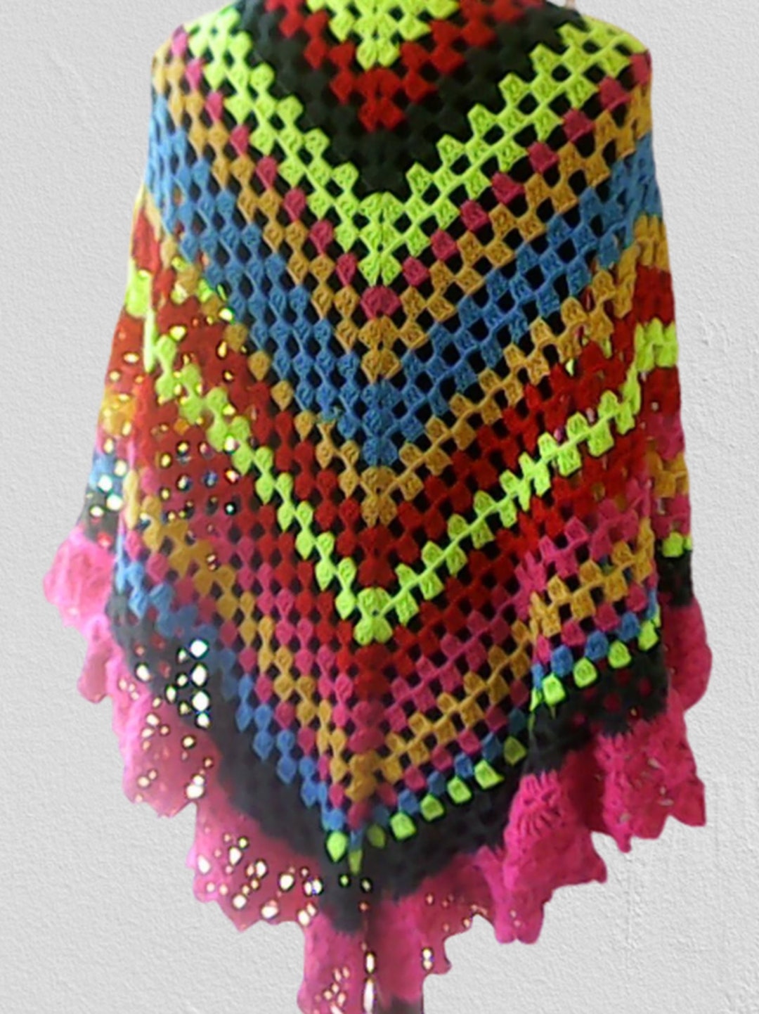 Hand-crocheted Triangular Cloth Wrapped in Boho Style, Bright Colors ...