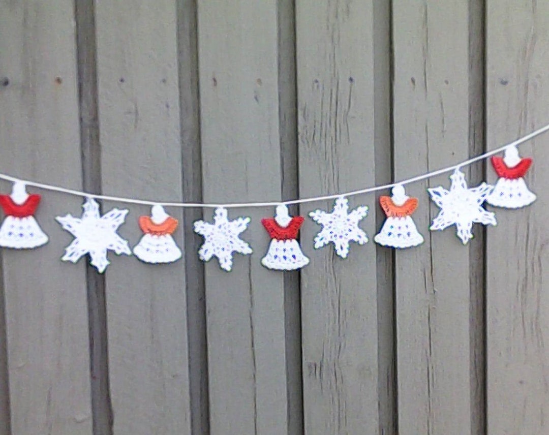 Angel Garland, Crochet White Christmas Garland With 5 Angels and 4 ...