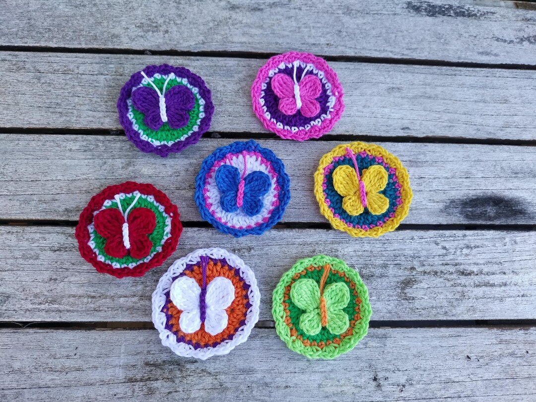 Butterfly, Crochet Button, Crochet Applique, Crocheted Button, Applique ...