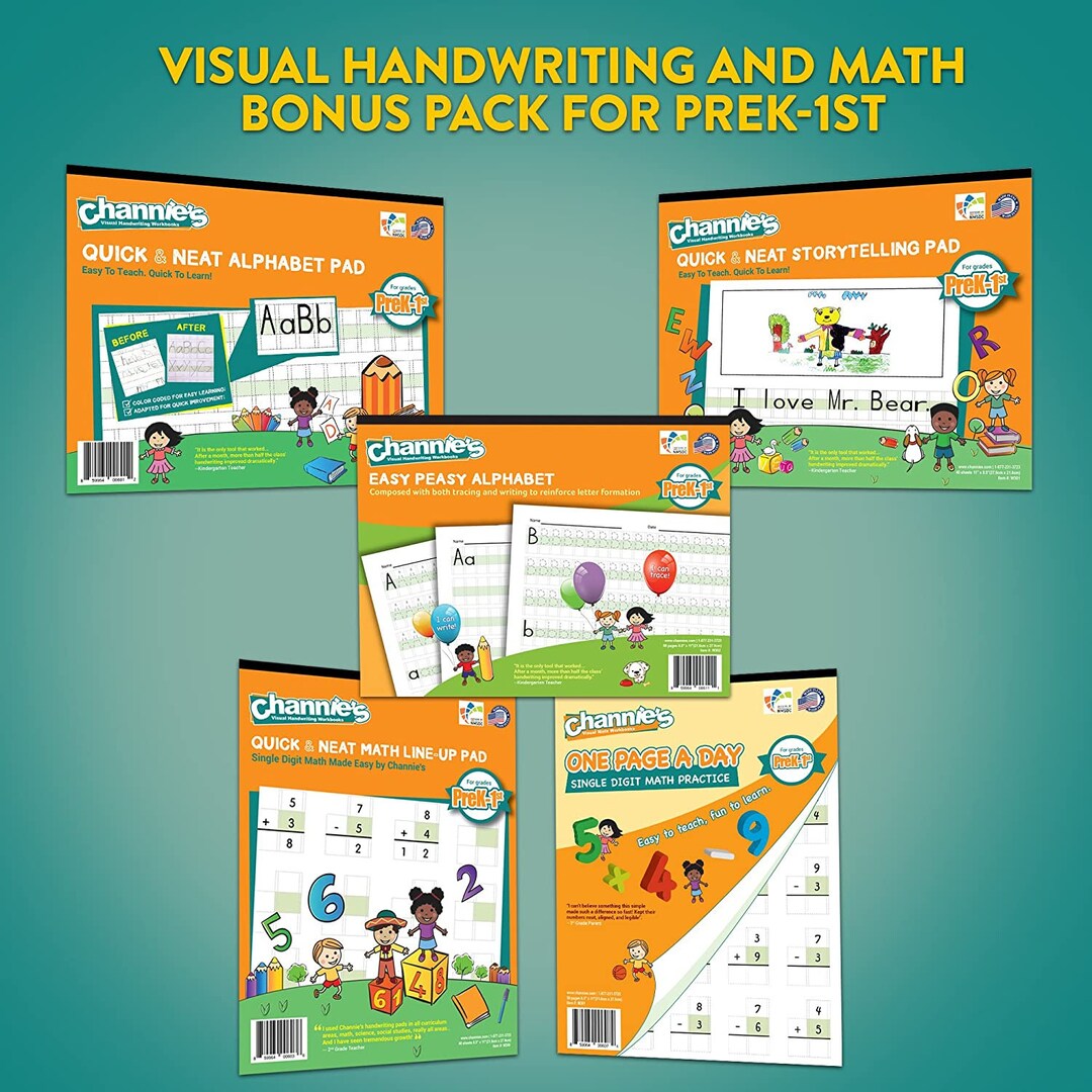 Channie's Visual Handwriting & Math Workbook Bonus Pack of 5 Prek-1st ...