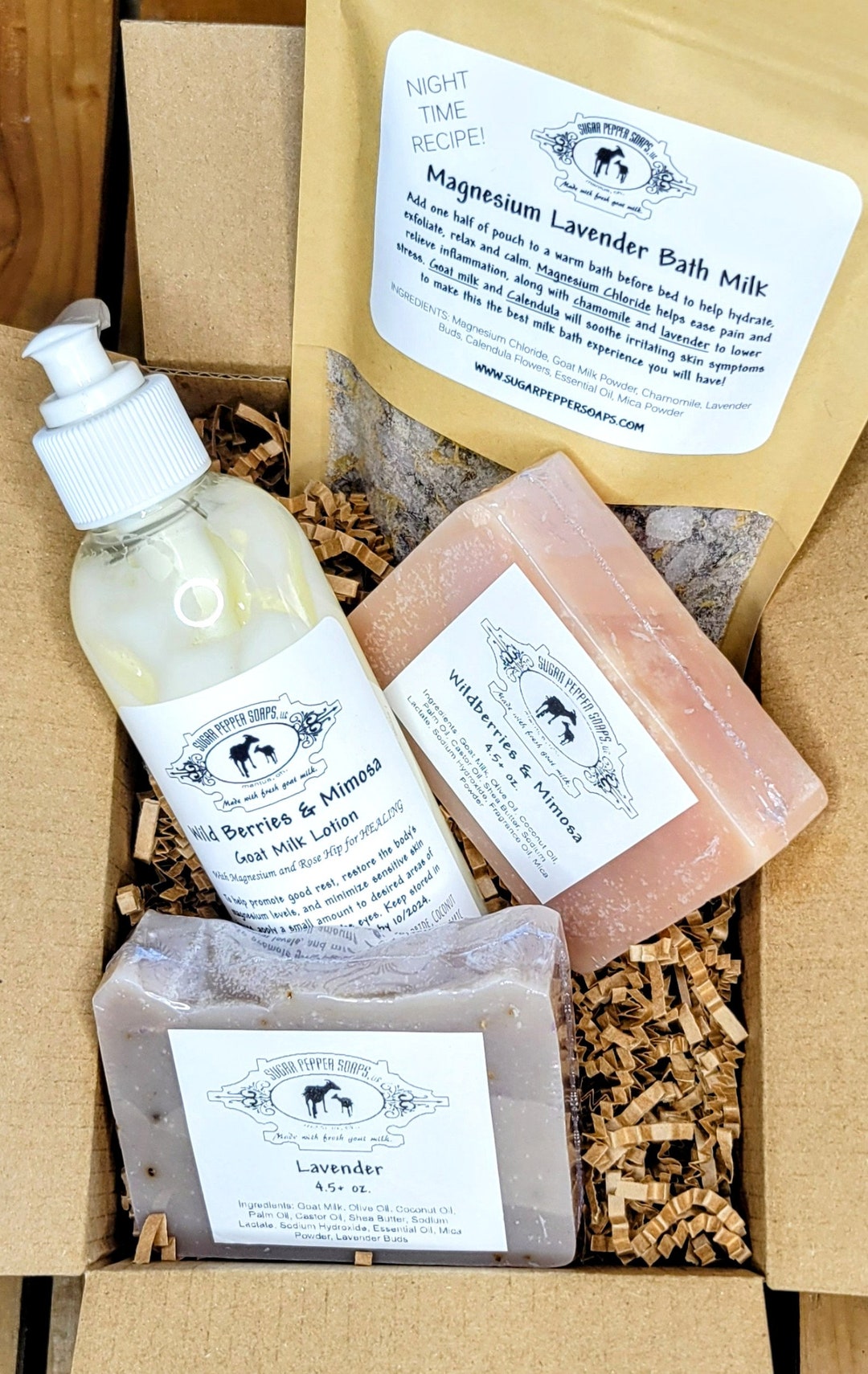 Goat Milk and Magnesium Gift Set With 2 Goat Milk Soaps, 1 Eight Ounce ...