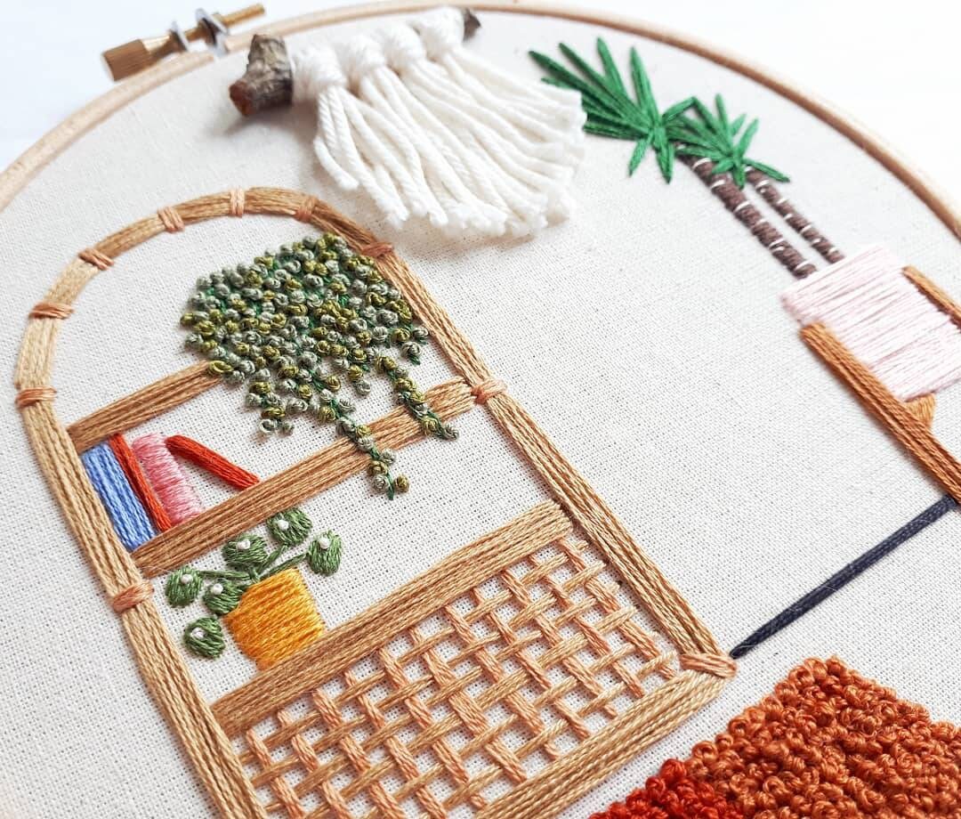 Bamboo Shelf & Yucca Plant | Embroidery Pattern PDF, Modern Embroidery ...