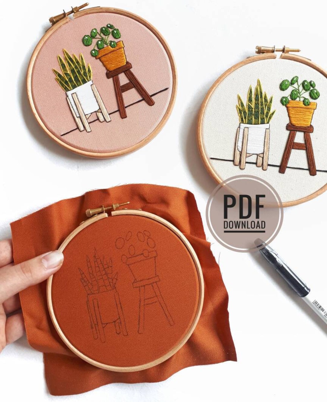 Beginner Embroidery PDF Download | Pilea & Snake Plant | Embroidery ...
