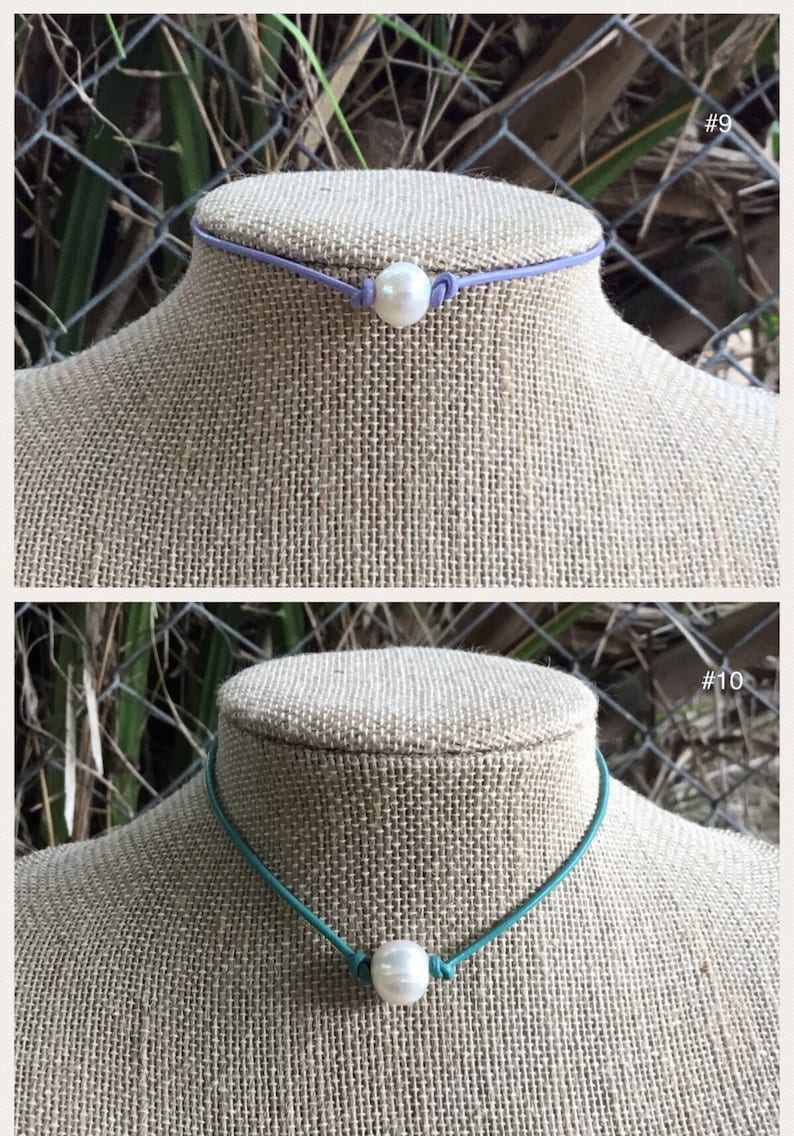 Leather Pearl Choker Real Pearl Necklace Single Pearl Choker | Etsy