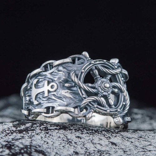 Anchor Nautical Ring STERLING SILVER 925 Ship Steering Wheel - Etsy