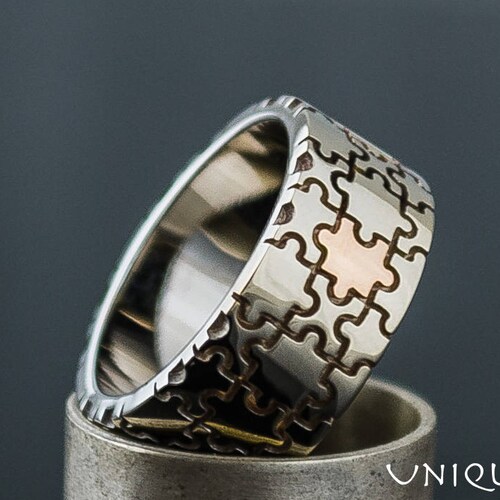 Stunning Puzzle Ring Ring With Puzzle Ornament Silver Unique | Etsy