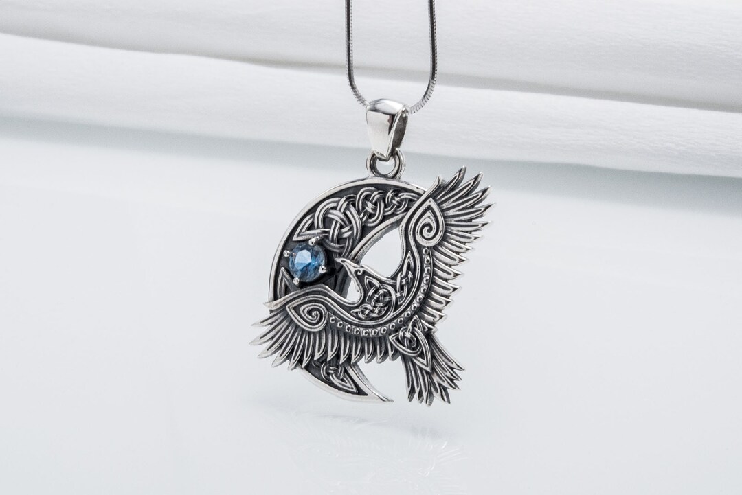 Raven Viking Pagan Necklace, Viking Eternity Raven Necklace, Silver ...