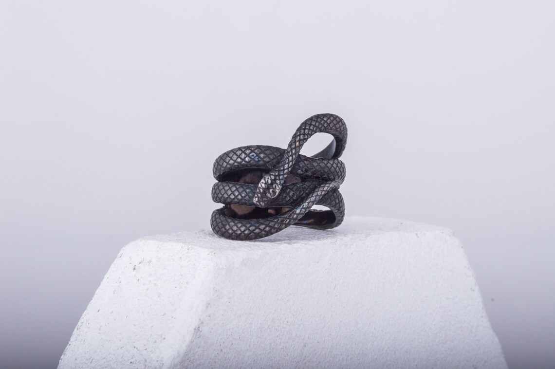 Black Snake Ring Solid Silver Snake Jewelry Ruthenium Plated - Etsy