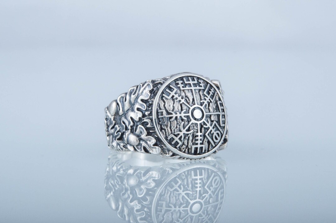 Silver Vegvisir Ring - Viking Compass Ring Featuring Acorns and Oak ...