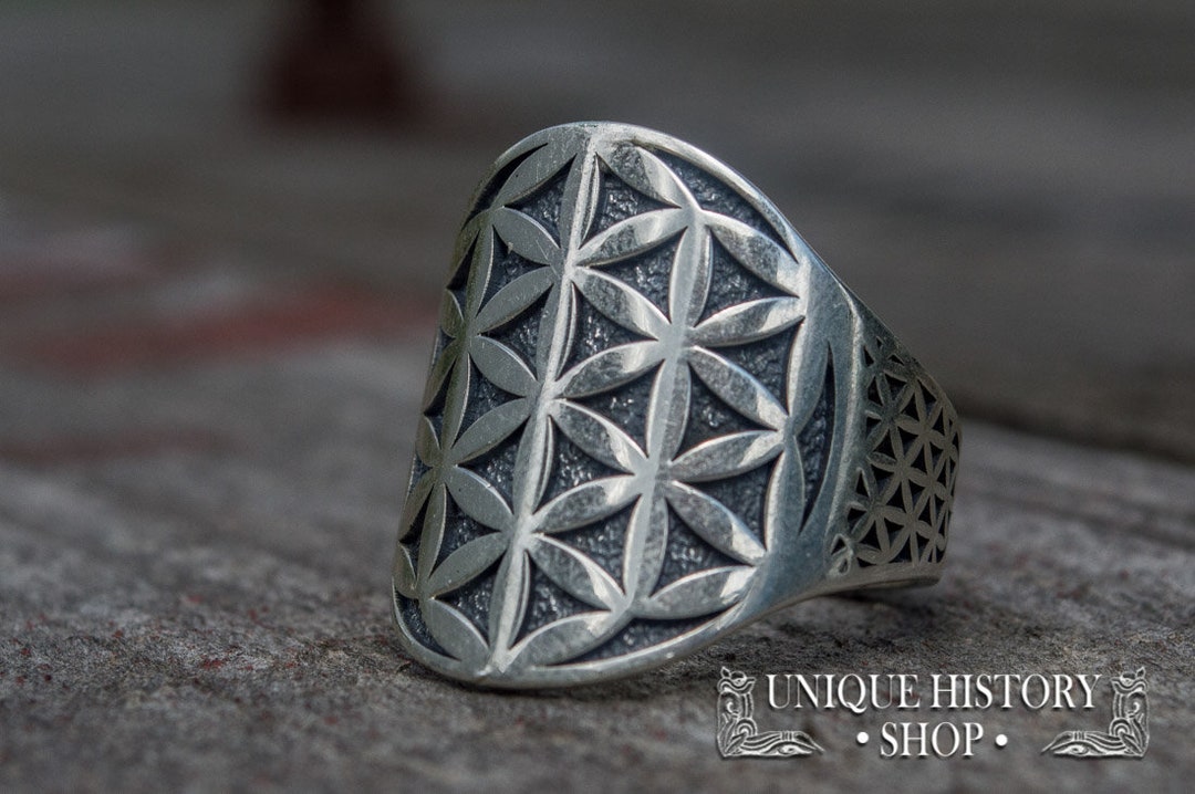 Sacred Geometry Flower Ring for Women, Boho Silver Chunky Cocktail Ring ...