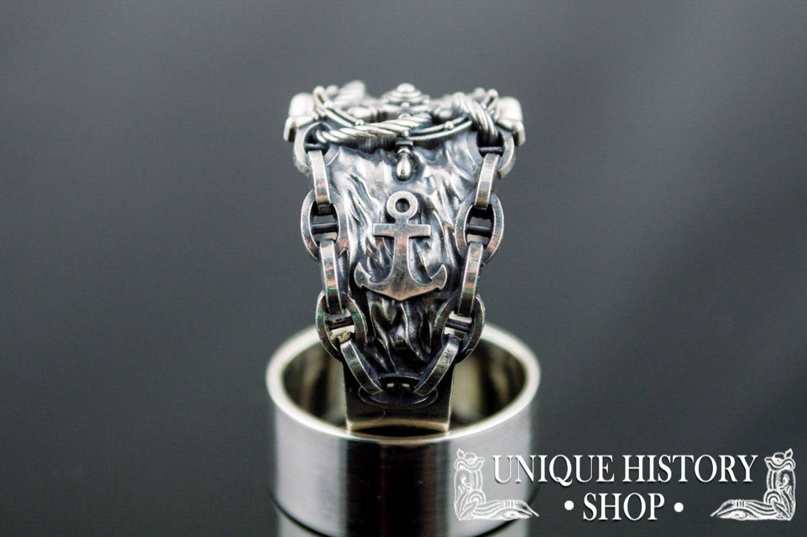 Sailor Ship Wheel Ring, Steering Wheel Ring, Ring With Chain, Anchor ...