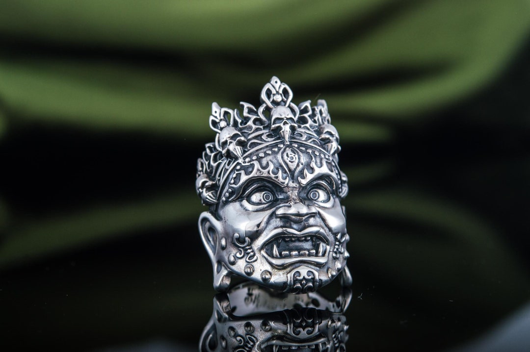 Silver Yama Ring - Handcrafted Hindu Lord of Death Mask Signet Sterling ...