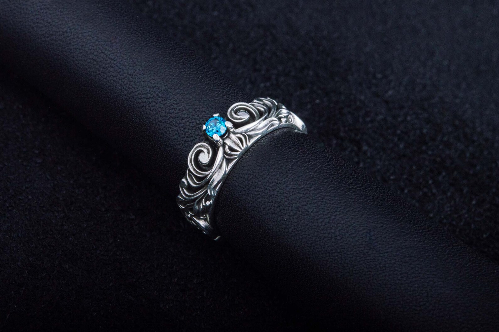 Baroque Ornament Ring Blue Gem Floral Ornament Ring Viking - Etsy