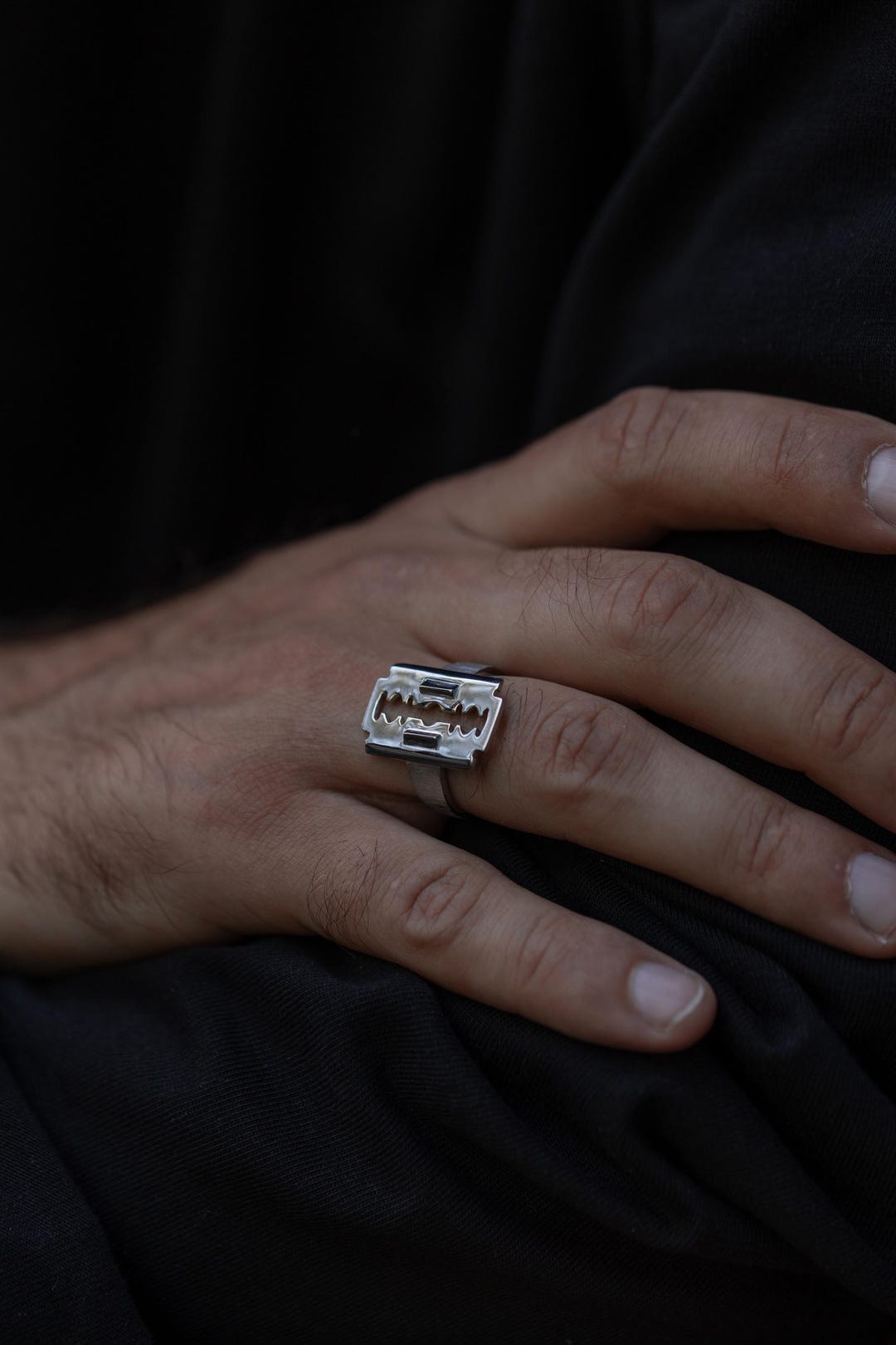 Custom Razor Blade Ring, Personalized Spooky Season Signet Ring, Unique ...
