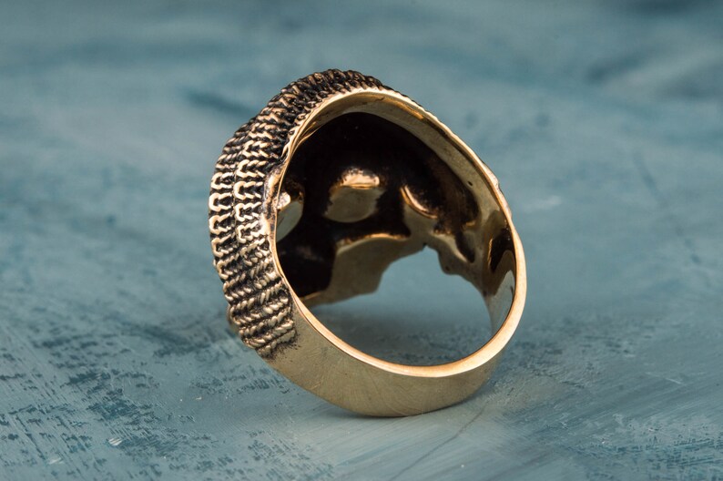 Bronze Bearded Skull Ring - Handmade Men's Biker Jewelry Featuring a ...