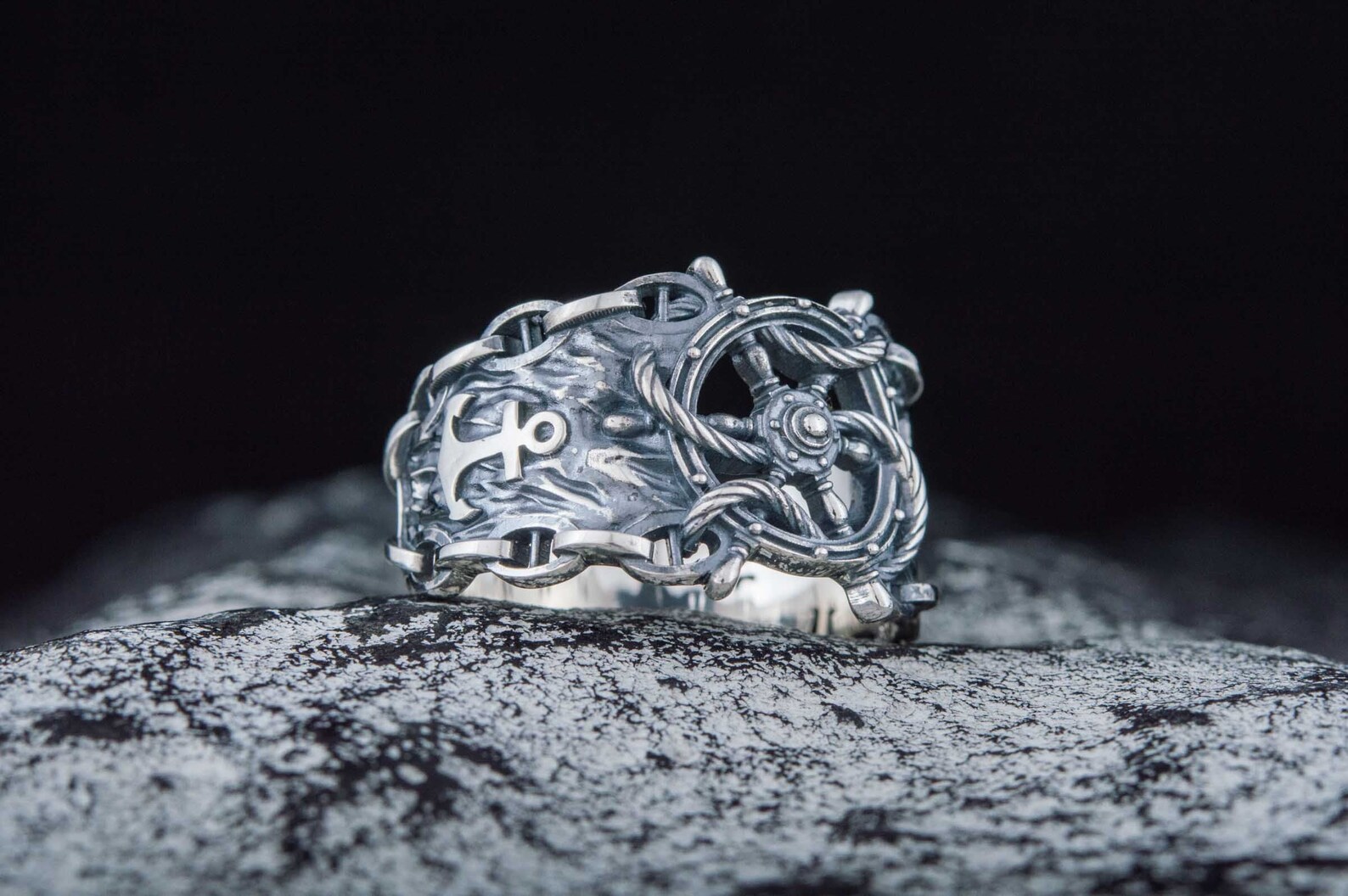 Sailor Ship Wheel Ring, Steering Wheel Ring, Ring With Chain, Anchor ...