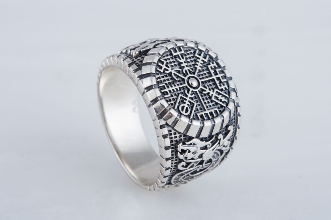 Statement Engraved Viking Compass Ring, Custom Signet Ring, Runic ...