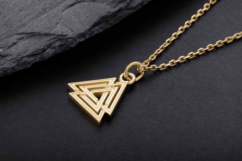 Gold Valknut Necklace - Handmade Viking Talisman With Knot of the Slain ...