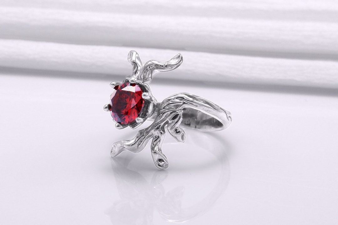 Platinum Wedding Ring Tree Branch Design With Red Natural Garnet ...
